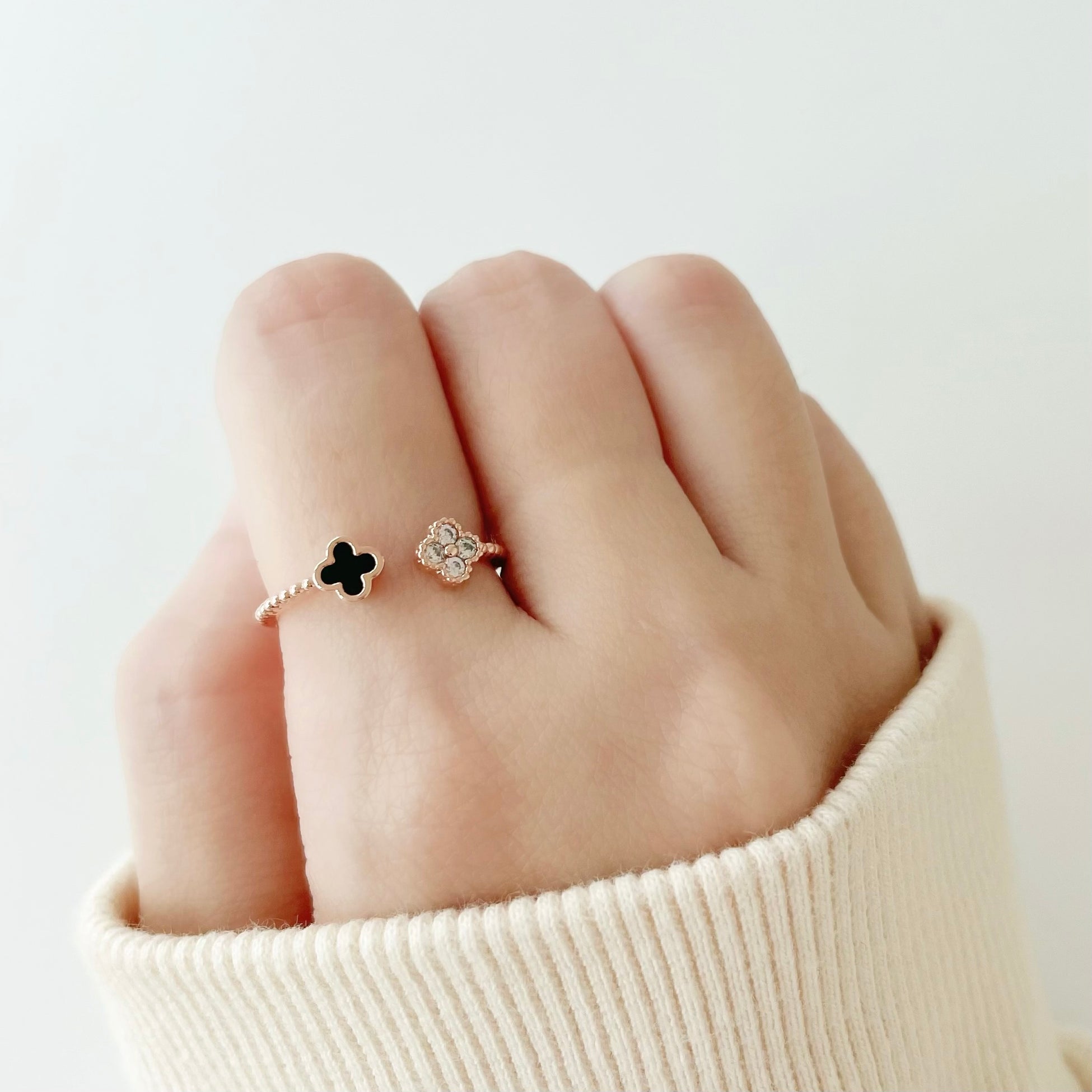 Rose Gold Black Vanya Diamond Clover Ring | Made in Korea | Dainty ...
