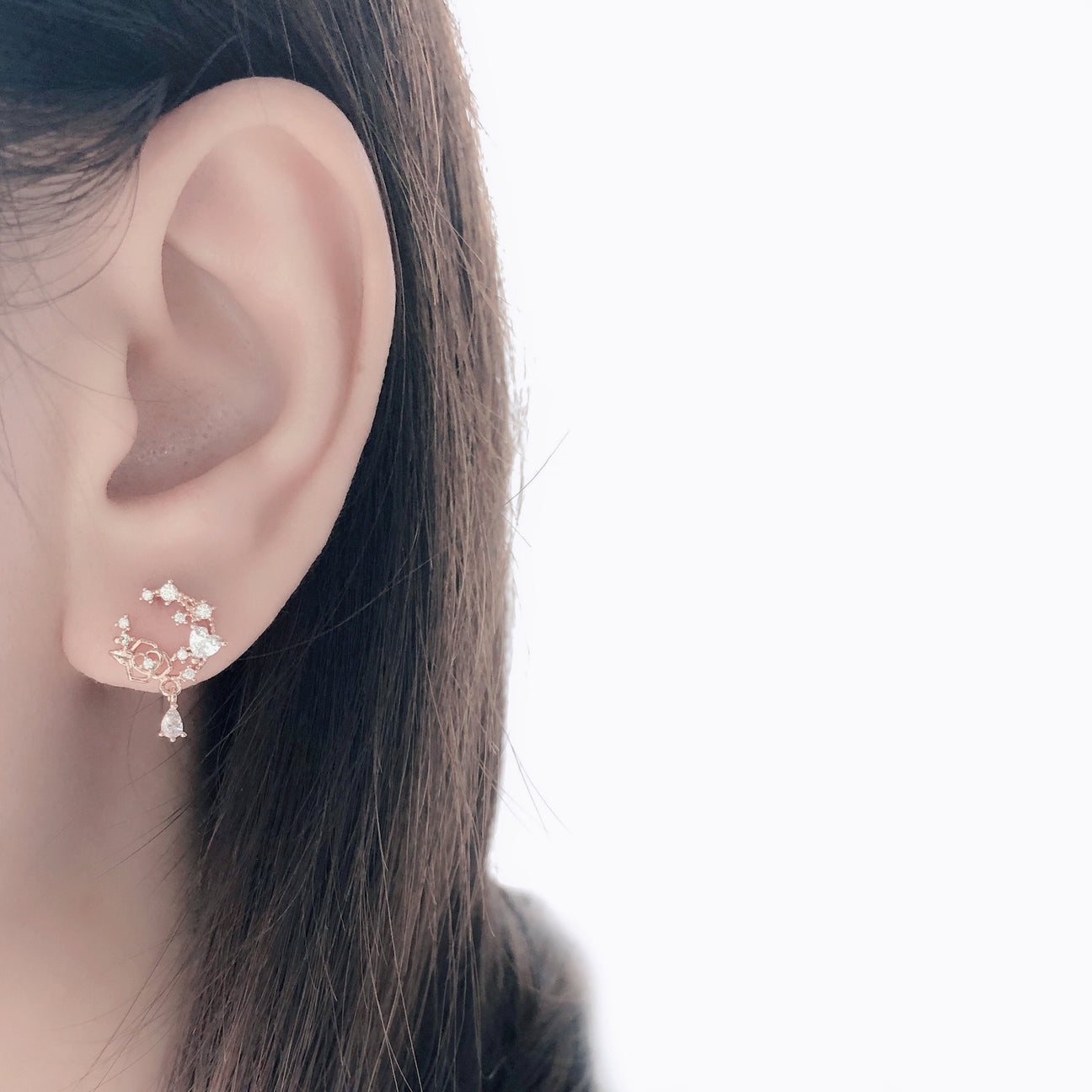 Rose Gold Love Moon Rose Earrings | Made in Korea | Dainty Jewellery ...