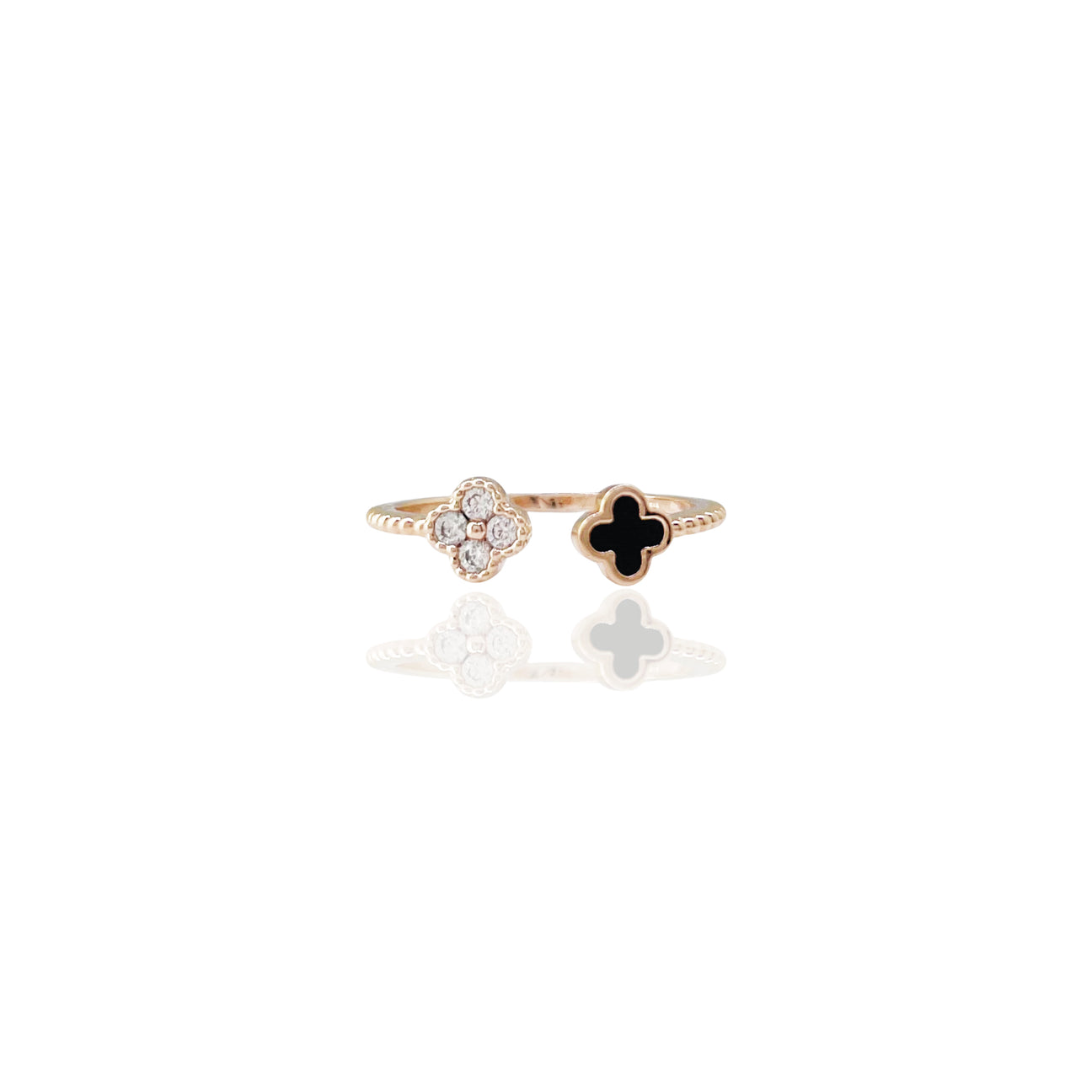 Rose Gold Black Vanya Diamond Clover Ring | Made in Korea | Dainty ...